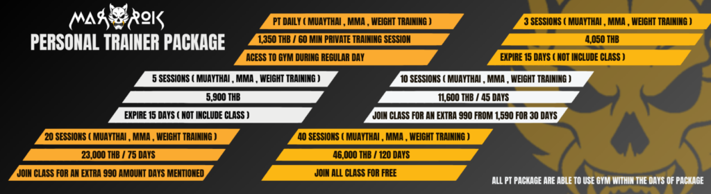 แพ็คเกจ & ราคาของคลาสกิจกรรม ที่ Marrok Gym
